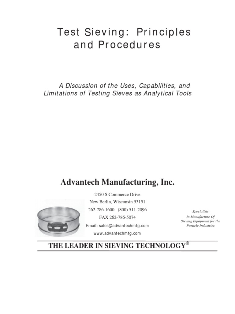Test Sieving: Principles and Procedures: Advantech Manufacturing, Inc ...