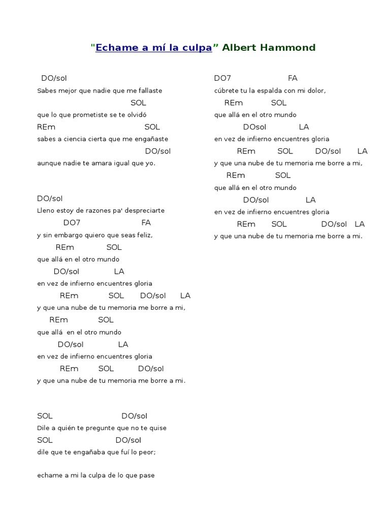 Echame A Mi La Culpa Albert Hammond | PDF