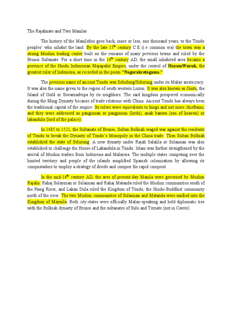 The Rajahnate and Two Manilas | PDF