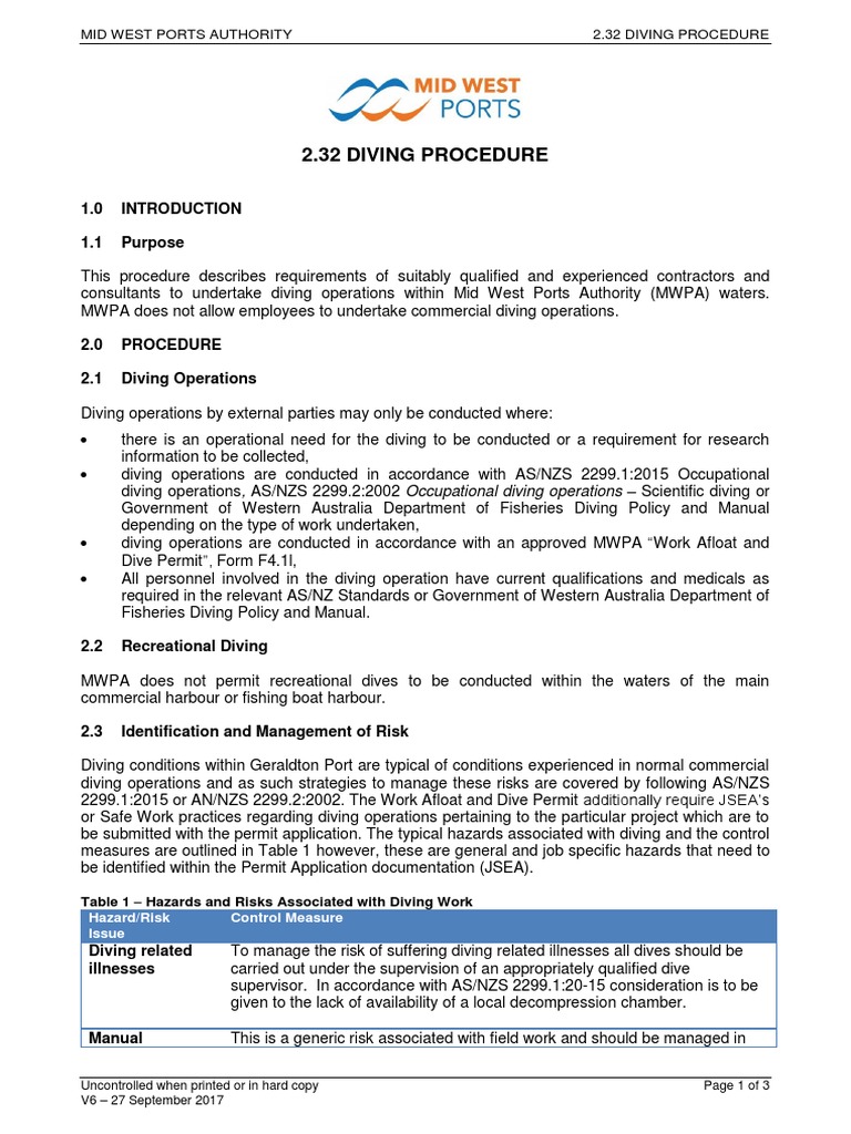 2 32 Diving Procedure | PDF | Underwater Diving | Scuba Diving