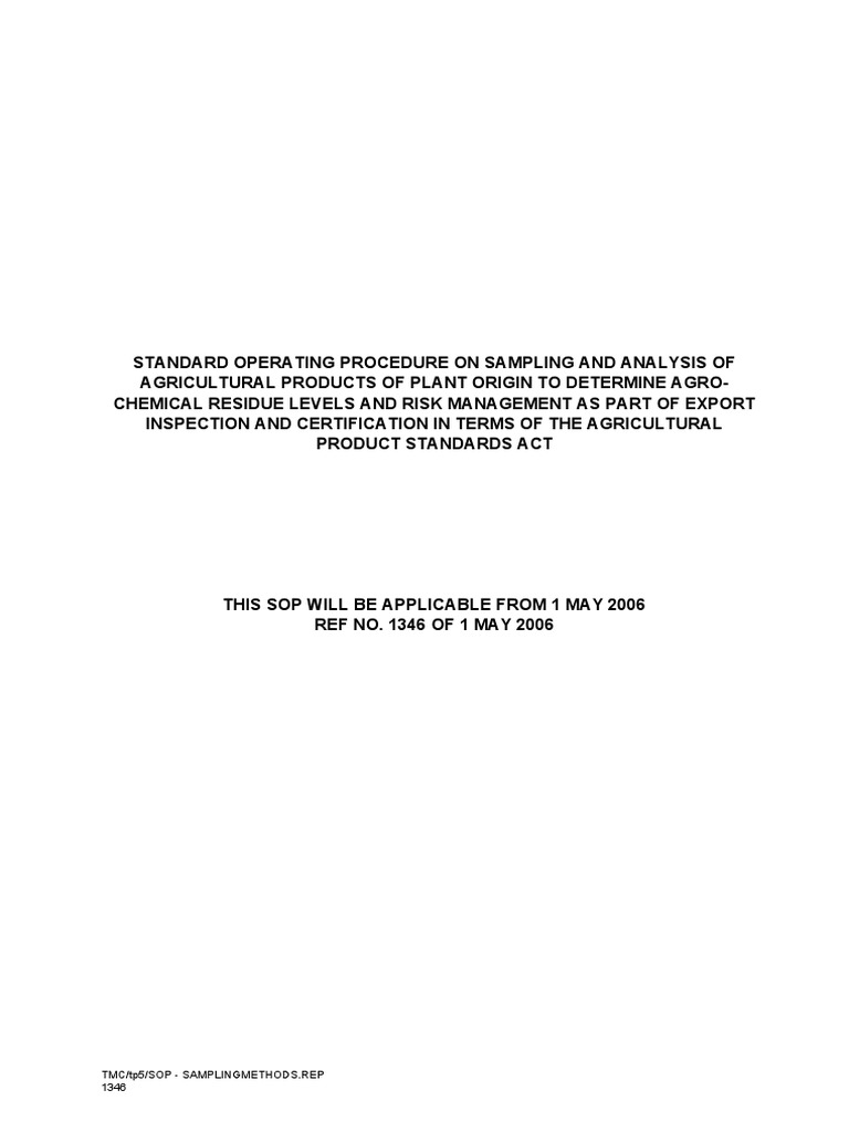 SOP for Agricultural Product Sampling | PDF | Quality Assurance ...