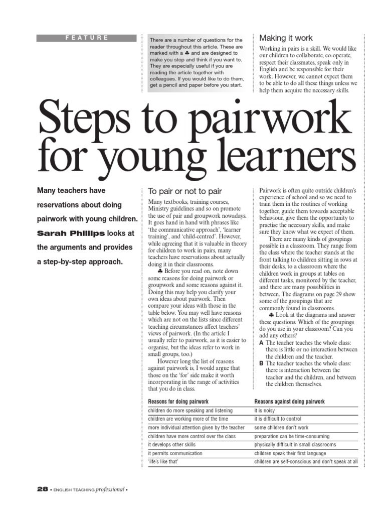 Steps To Pairwork For Young Learners: Making It Work | Download Free ...