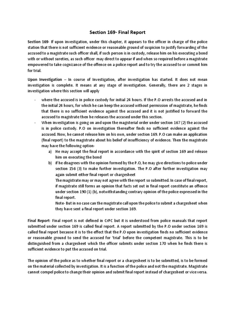 Final Report - Section 169 of the CrPC: Analysis of the Requirements ...