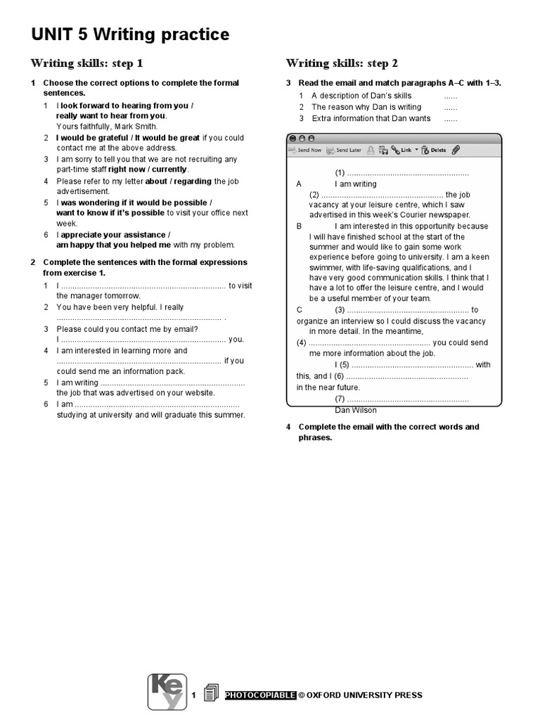 UNIT 5 Writing Practice: Writing Skills: Step 1 Writing Skills: Step 2 ...