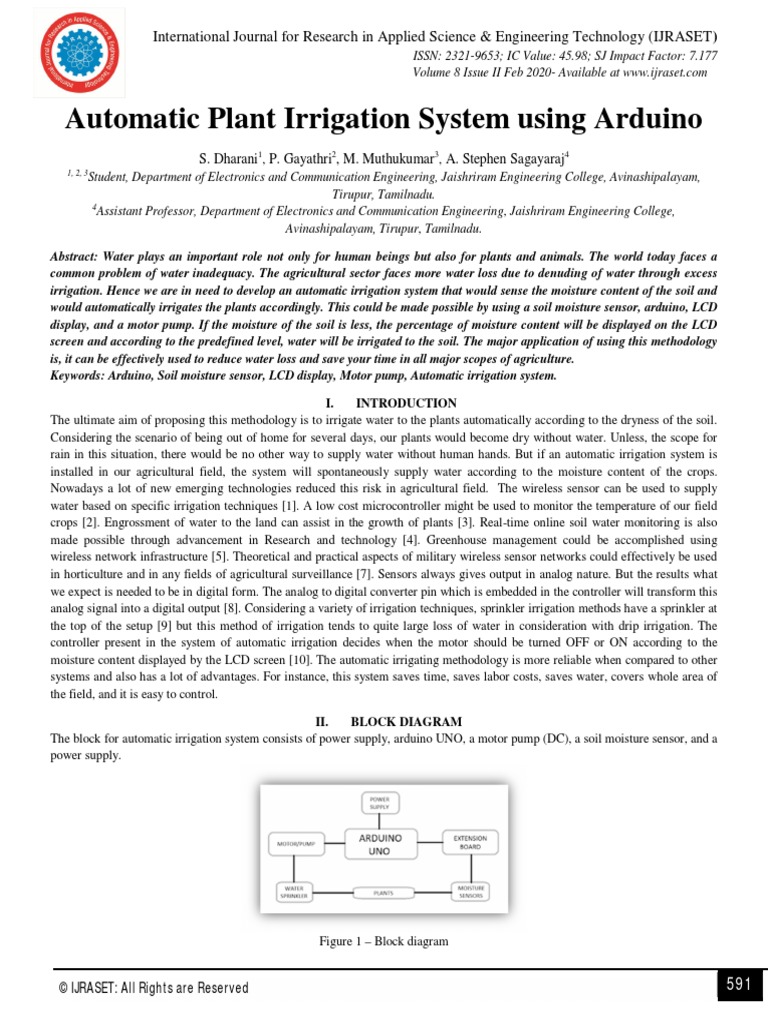 Automatic Plant Irrigation System Using Arduino | PDF | Arduino ...