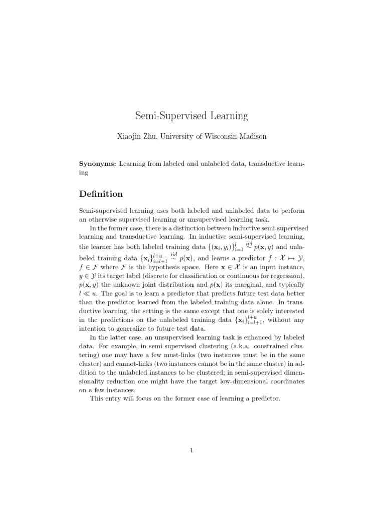 Semi-Supervised Learning: Xiaojin Zhu, University of Wisconsin-Madison | PDF | Statistical ...