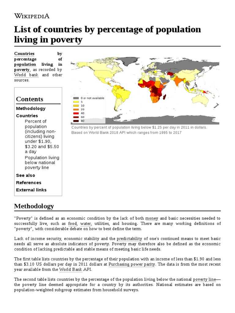 List of Countries by Percentage of Population Living in Poverty | PDF ...
