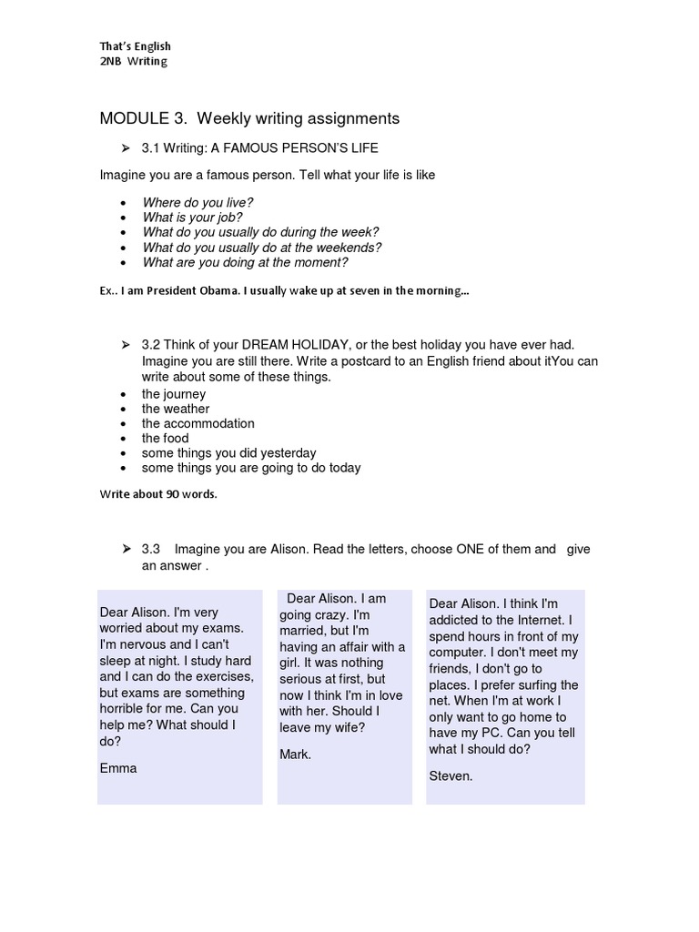 Weekly Writing Assignments Guide | PDF | Sneakers | Softlines (Retail)