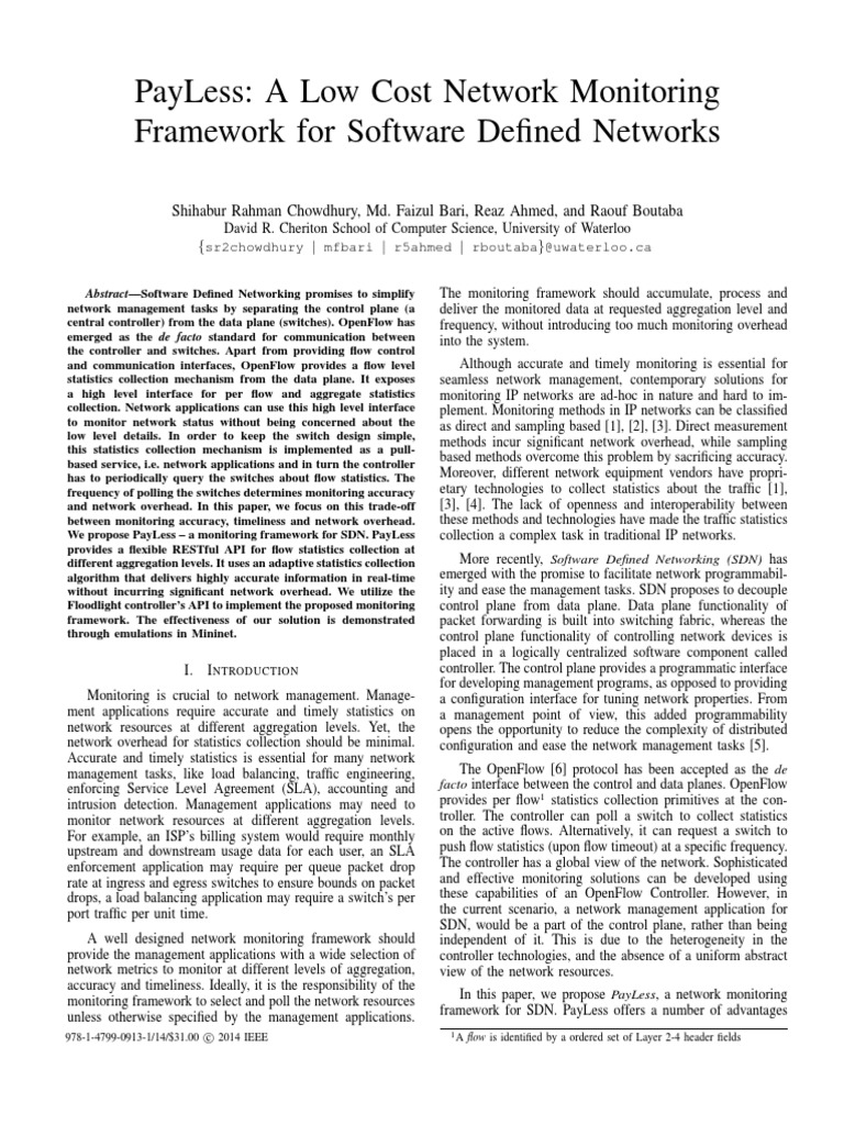 Payless: A Low Cost Network Monitoring Framework For Software Defined Networks | Download Free ...
