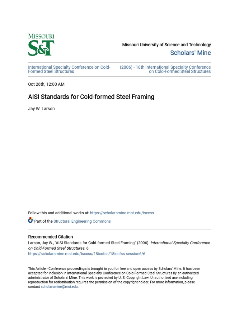 AISI Standards For Cold-Formed Steel Framing | PDF | Specification ...