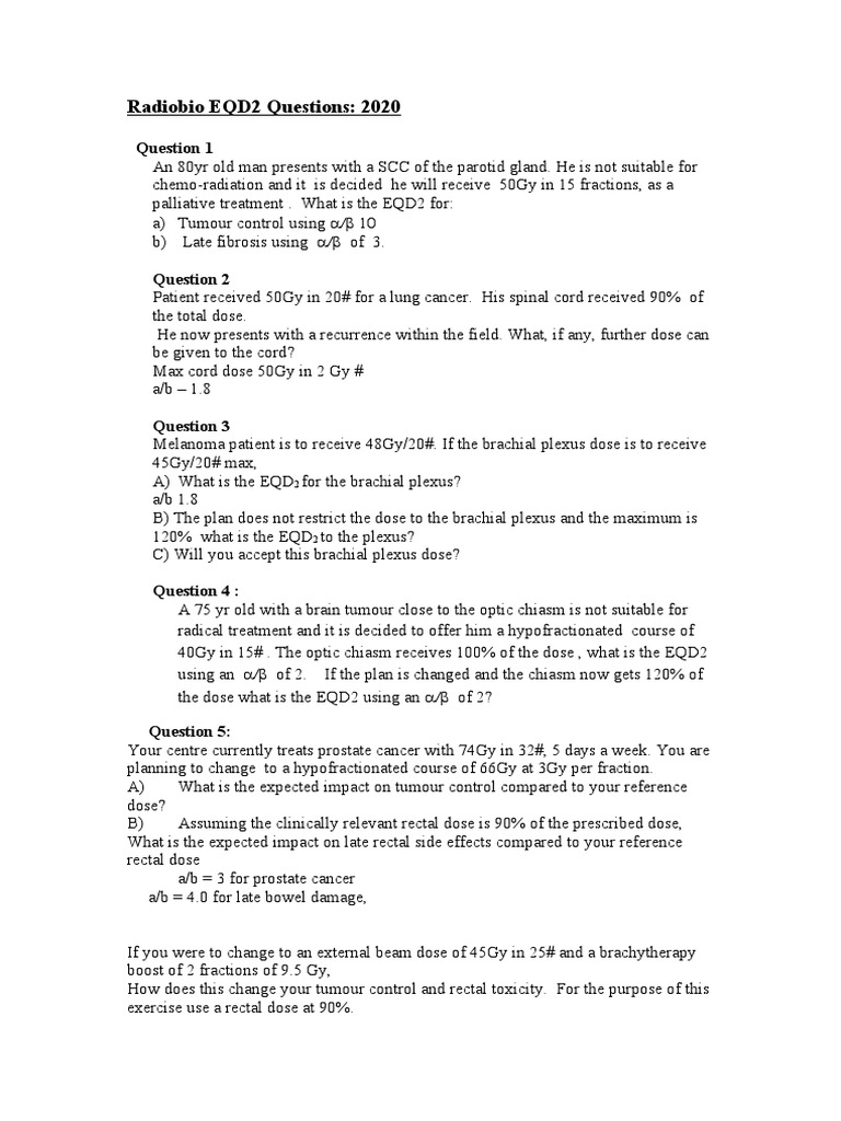 Radiobiology EQD2 Calculation Guide | PDF