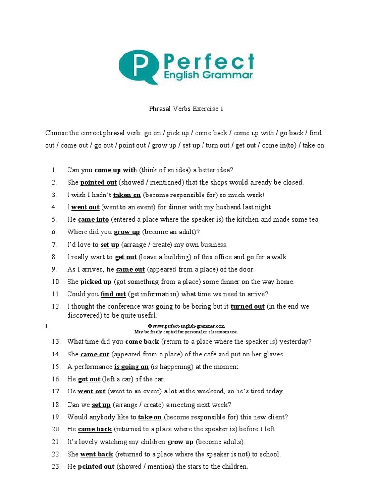 Phrasal Verbs - Exercise 1 Kelvin | PDF
