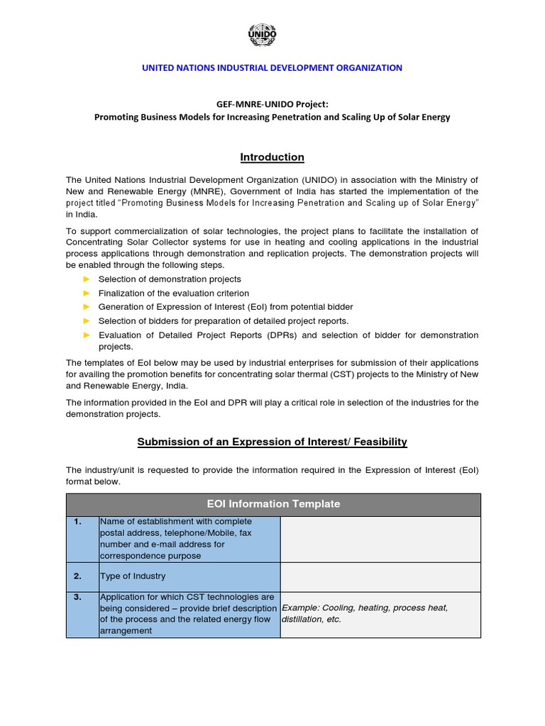 EOI Template for Solar Energy Projects | PDF | Fuels | Solar Energy
