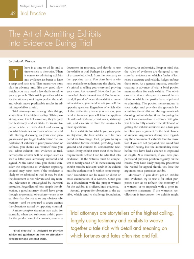 The Art of Admitting Exhibits Into Evidence During Trial | PDF ...