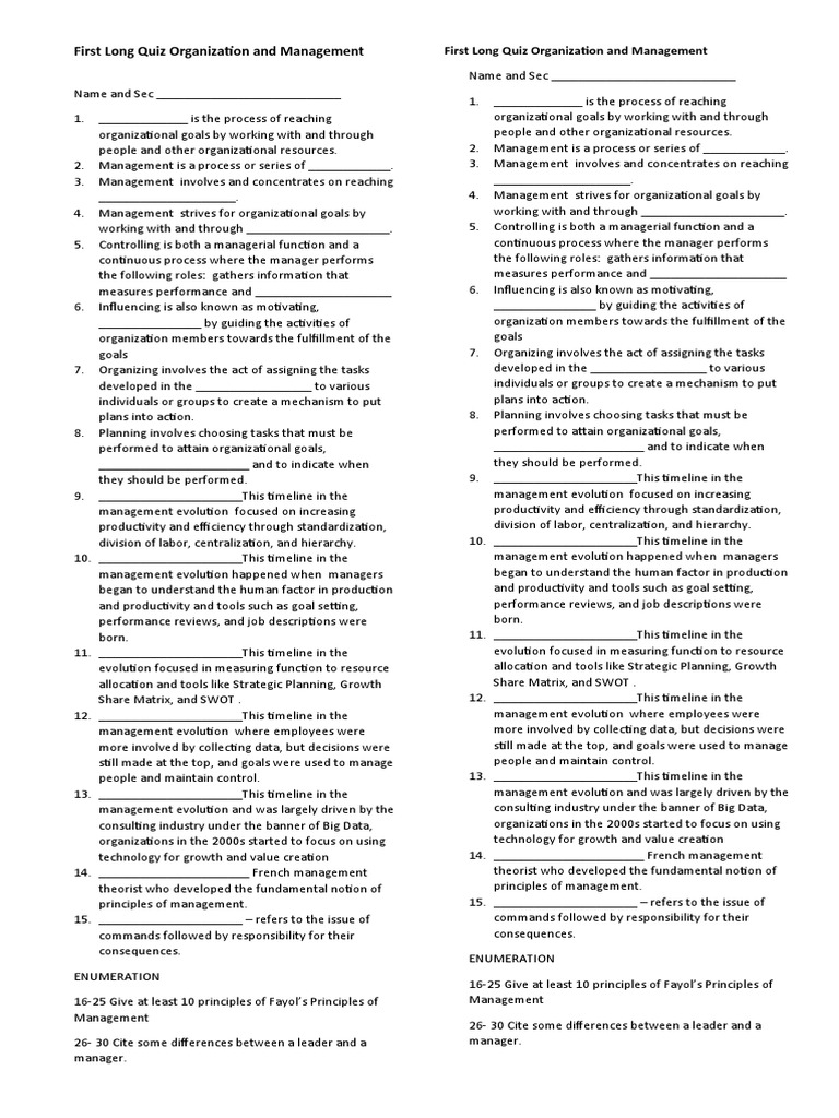 Management Principles and Evolution Quiz | PDF | Goal | Business