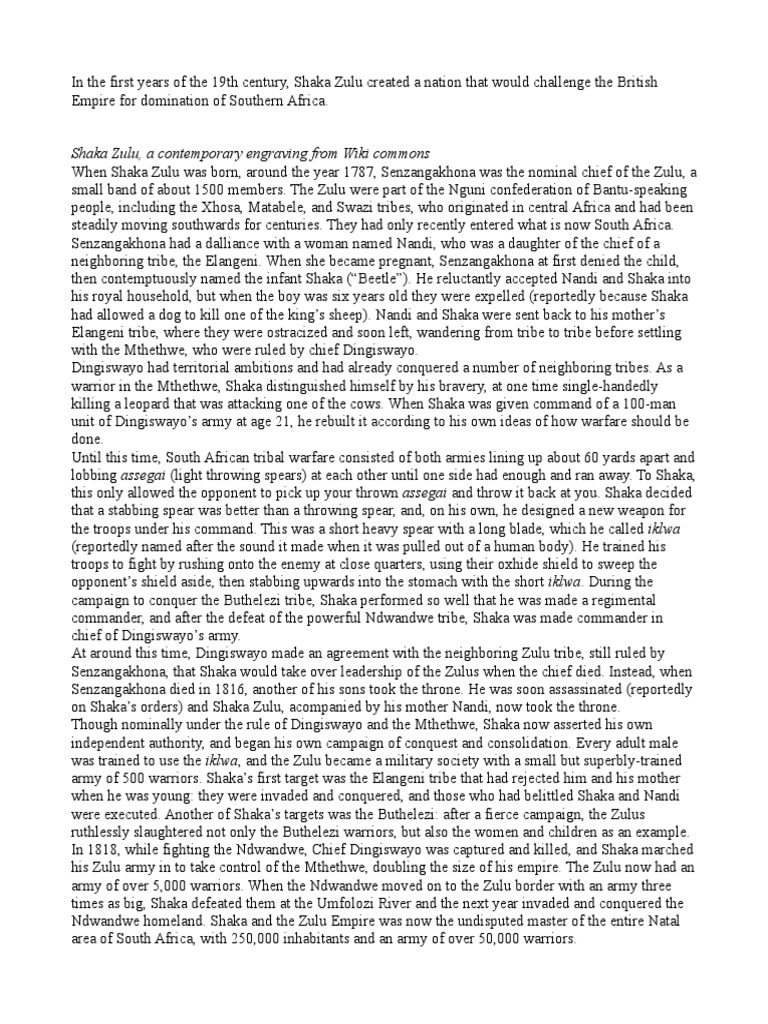 Shaka Zulu, A Contemporary Engraving From Wiki Commons | PDF | Zulu ...