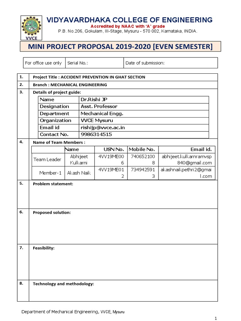 Mini Project Proposal 2019-2020 (Even Semester) : Vidyavardhaka College of Engineering | PDF ...