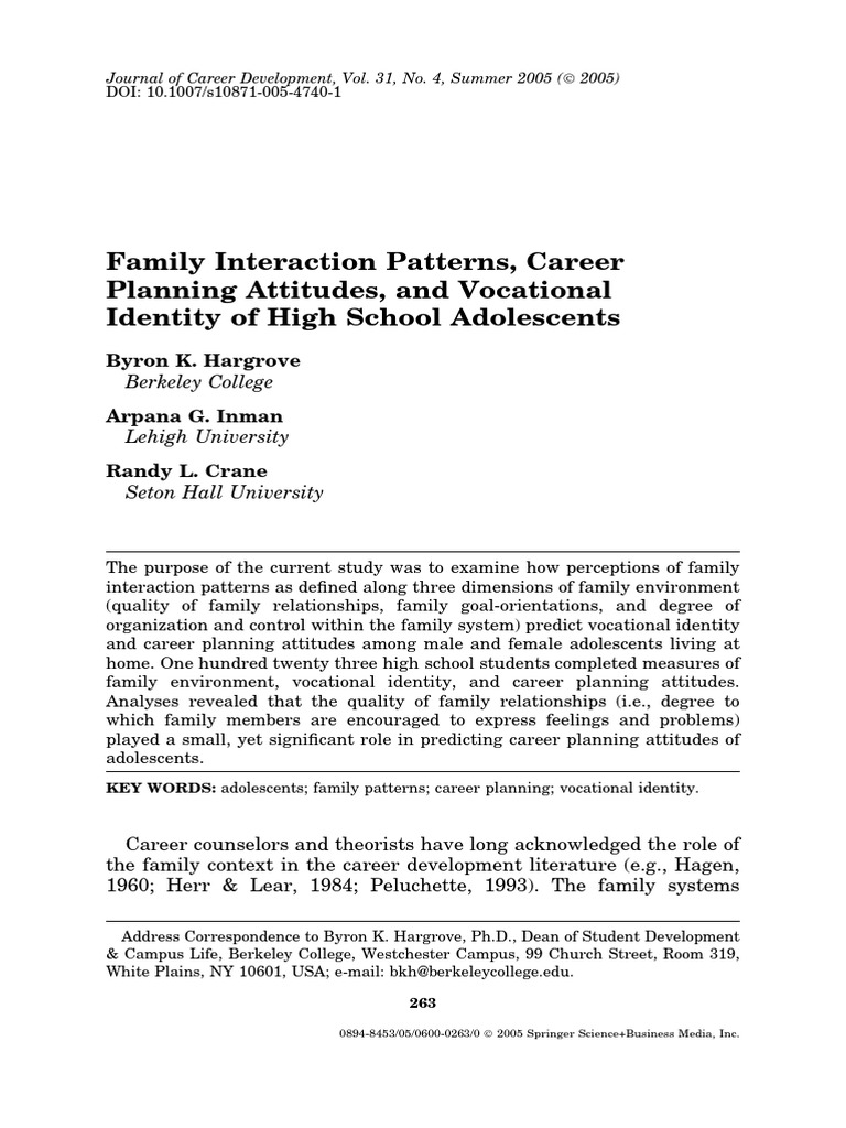 Family Interaction Patterns, Career Planning Attitudes | PDF ...