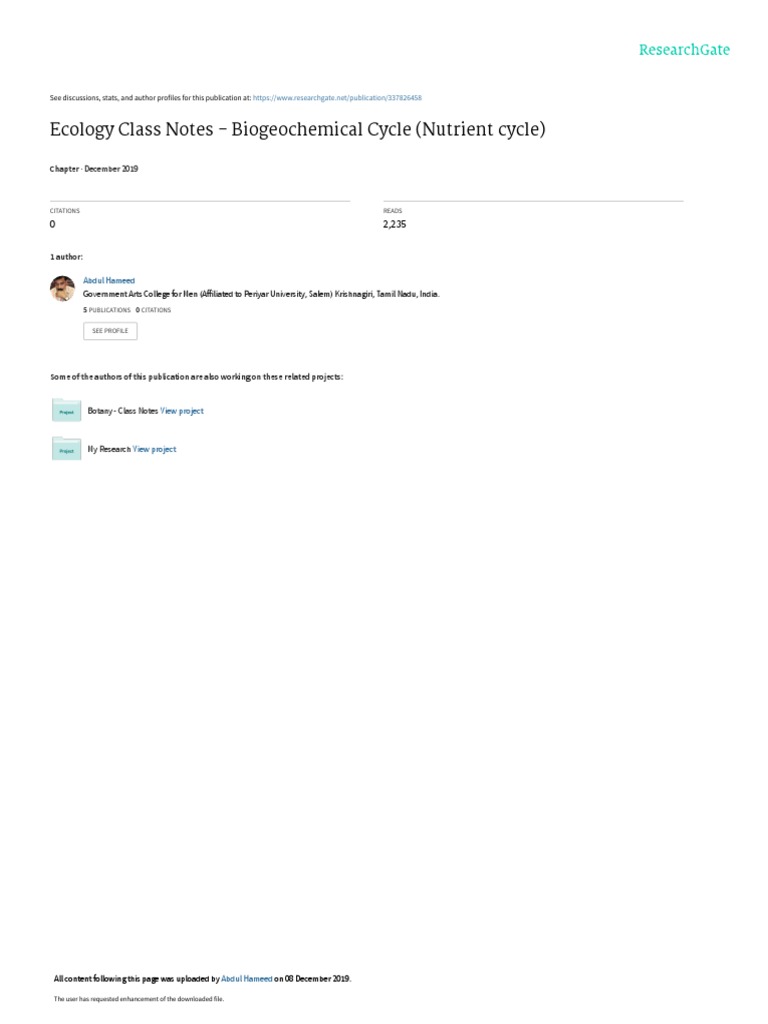 Ecology Notes: Biogeochemical Cycles | PDF | Ecosystem | Soil