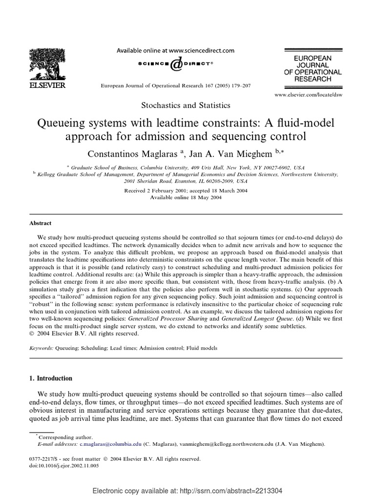 Queueing Systems With Leadtime Constraints: A Uid-Model Approach For Admission and Sequencing ...