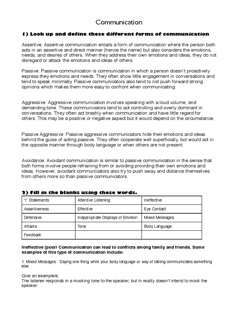 Communication: 1) Look Up and Define These Different Forms of ...