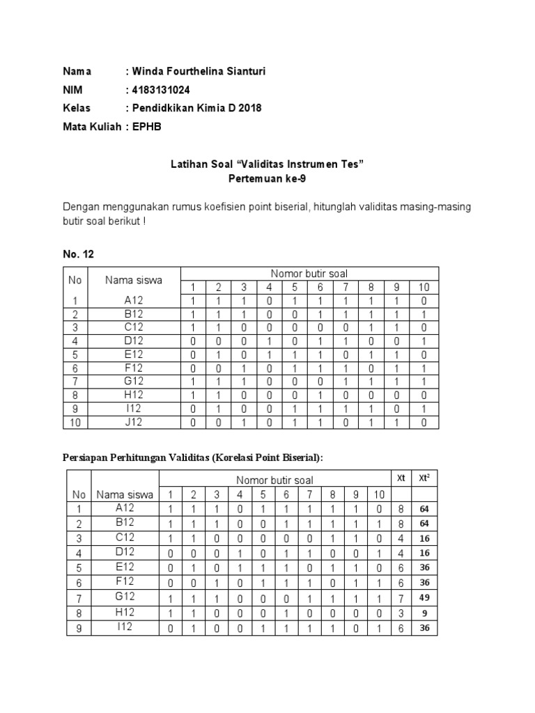 Latihan Validitas (Winda F. Sianturi - 4183131024) | PDF