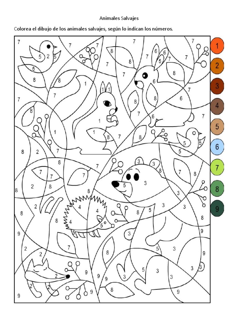 Coloreando animales salvajes según números dados | PDF