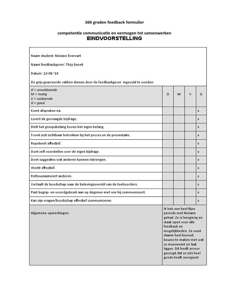 360 Graden Feedback Formulier Eindv JR 3 | PDF