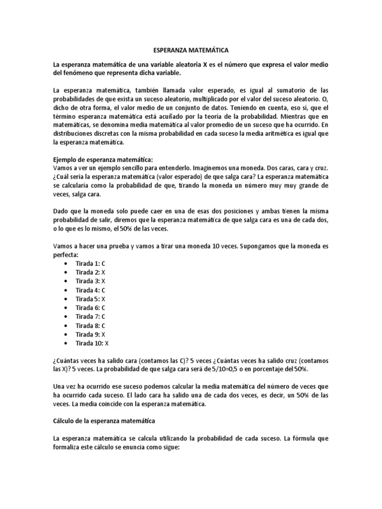 Esperanza Matemática y su Cálculo | PDF | Valor esperado | Teoría de ...