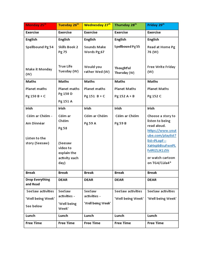 Monday 25th May Timetable | PDF