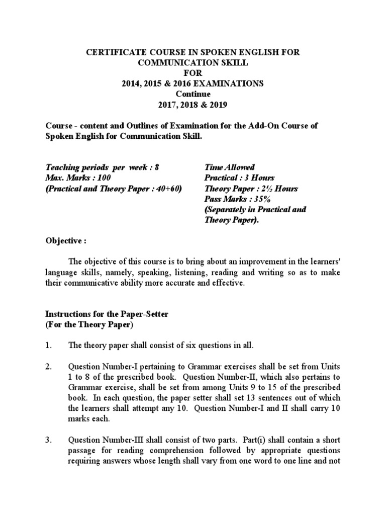 Add On - CERTIFICATE COURSE IN SPOKEN ENGLISH FOR COMMUNICATION SKILL ...