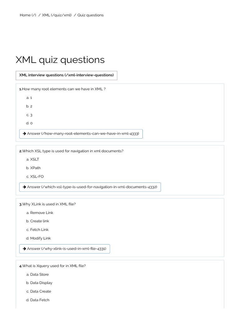 XML Quiz Questions Ket | PDF | Xml | World Wide Web Consortium Standards