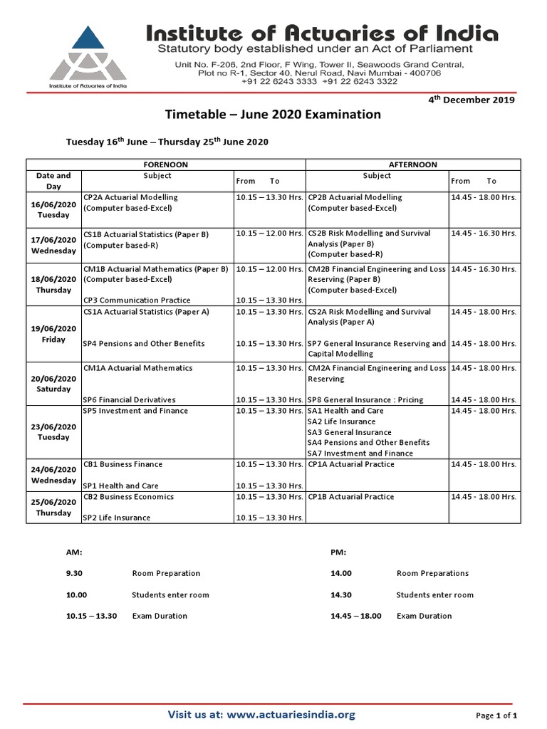 June 2020 Actuarial Exam Timetable | PDF | Actuarial Science | Actuary