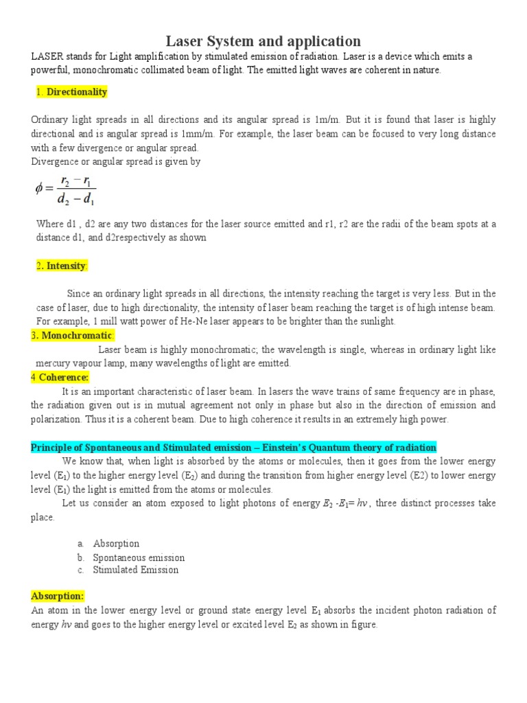 Laser System and Application: Directionality | PDF | Laser | Emission ...
