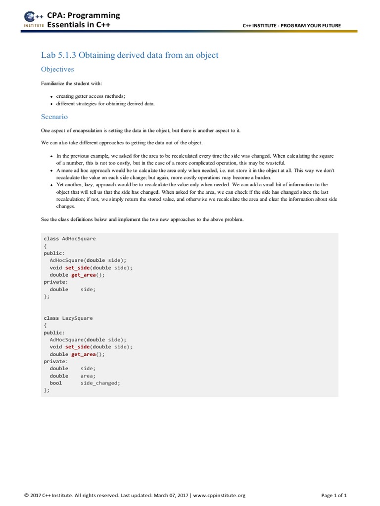 CPA: Programming Essentials in C++: Lab 5.1.3 Obtaining Derived Data ...