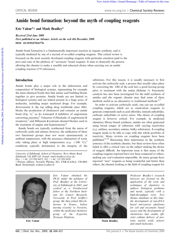 Amide Bond Formation: Beyond The Myth of Coupling Reagents: Eric Valeur ...