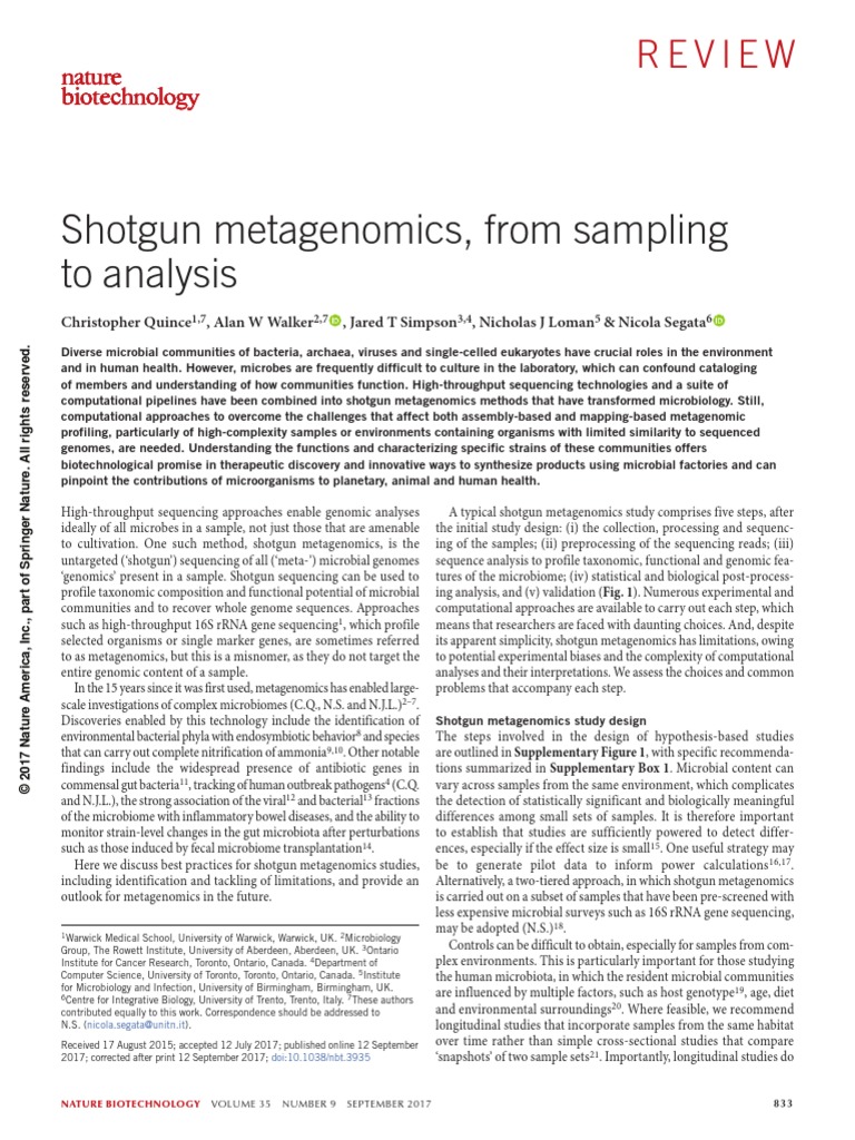 Shotgun Metagenomics, From Sampling To Analysis: Review | Download Free PDF | Microbiota | Dna ...