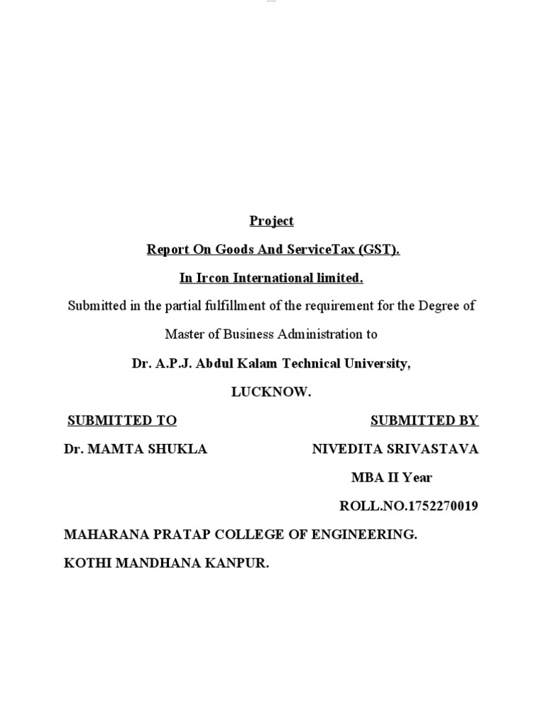 Mba GST Project Report | PDF | Value Added Tax | Tax Revenue