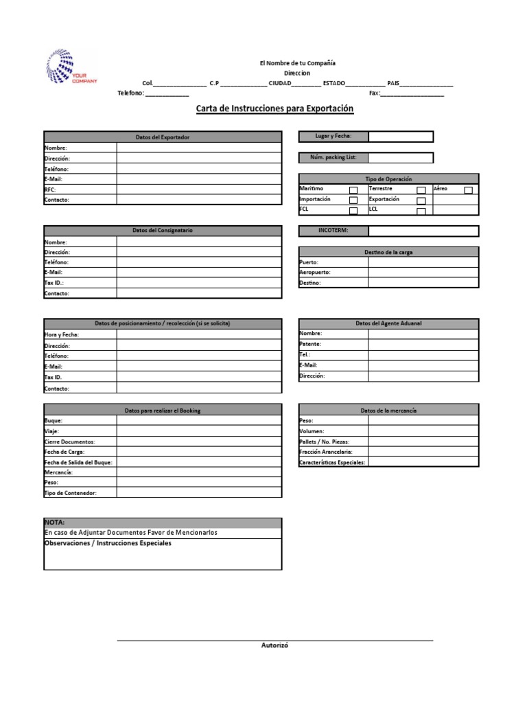 Carta de Instrucciones | PDF | Industrias de servicio | Transporte de mercancías
