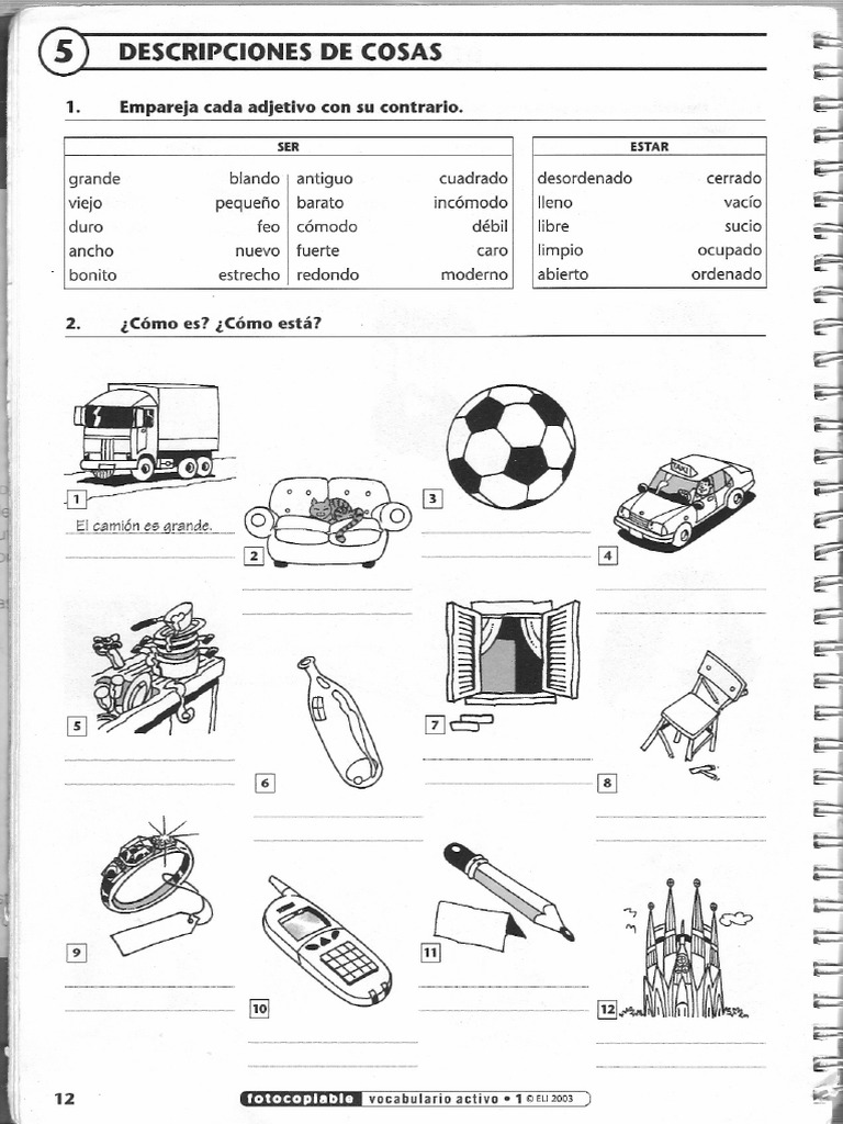 Vocabulario Activo 1 (Descripciones 3) | PDF