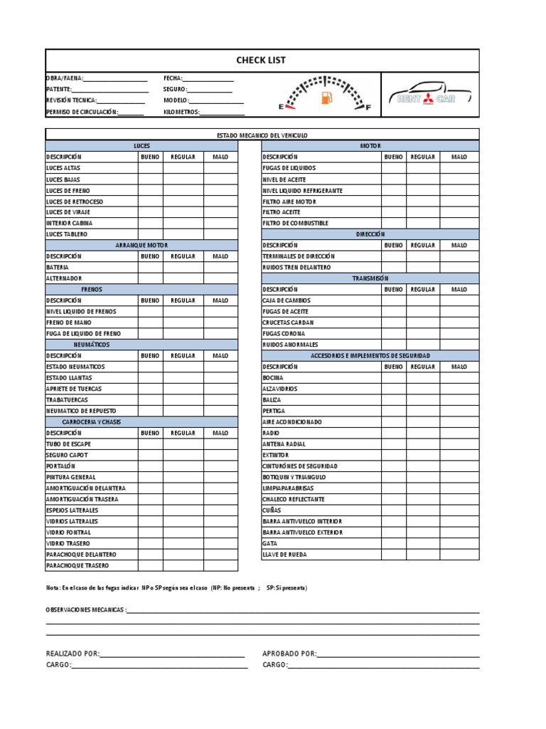 CHECKLIST | PDF | Neumático | Estilos de carrocería