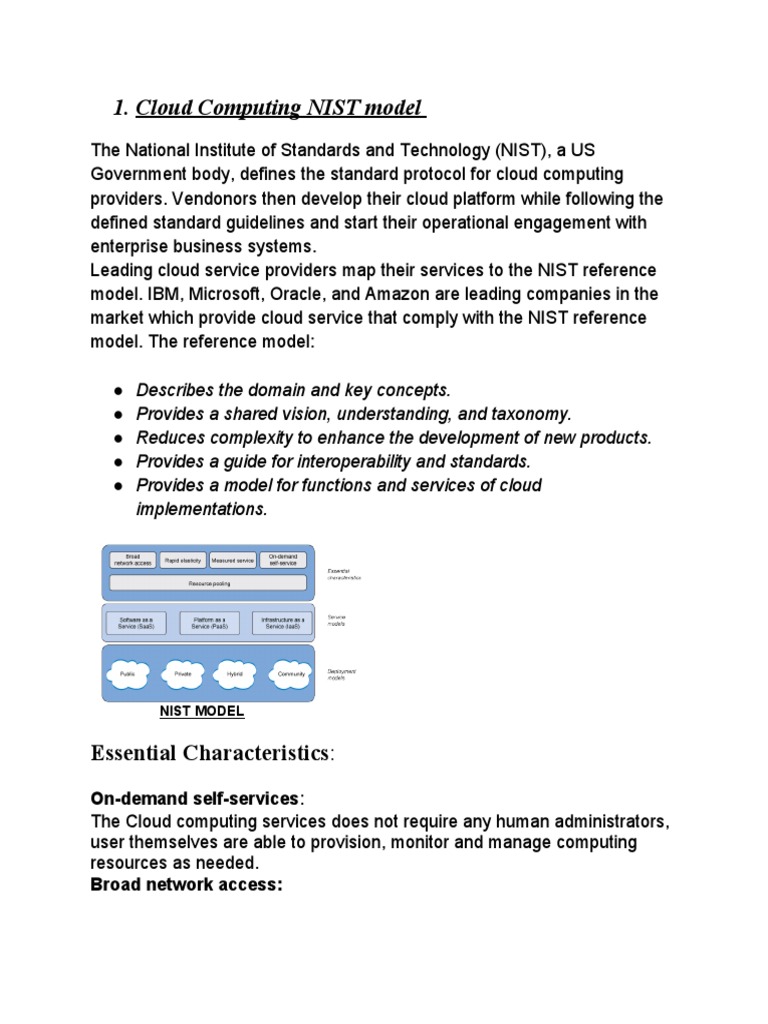 Cloud Computing NIST Model: Essential Characteristics | PDF | Service ...