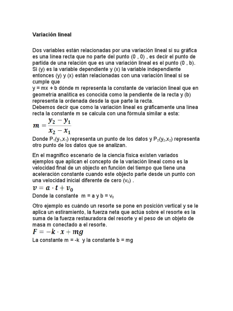 Variacion Lineal | PDF | Ecuación cuadrática | Análisis matemático