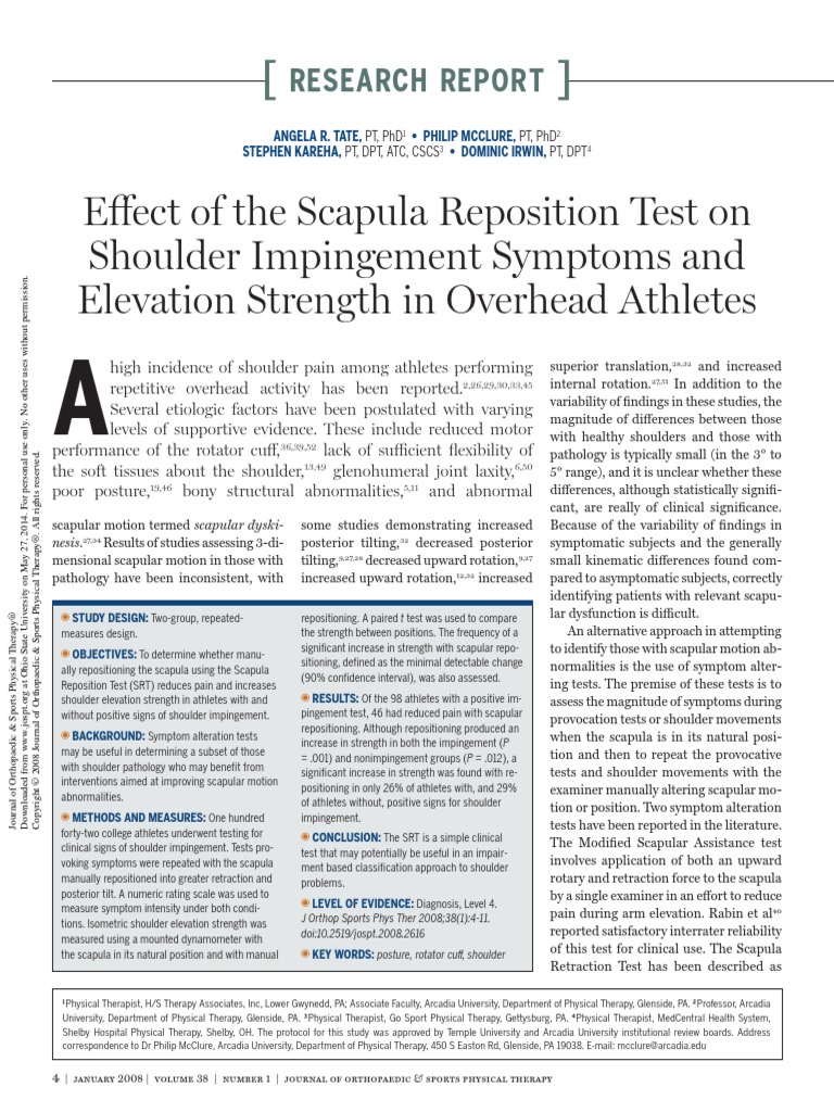 Effect of The Scapula Reposition Test On Shoulder Impingement Symptoms ...