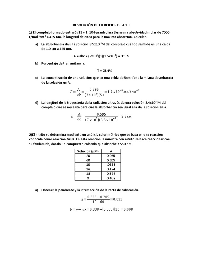 Ejercicios de Absorbancia | PDF