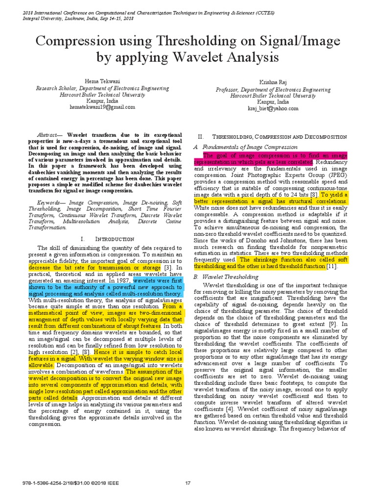 Compression Using Thresholding On Signal Image By Applying Wavelet Analysis Pdf Wavelet