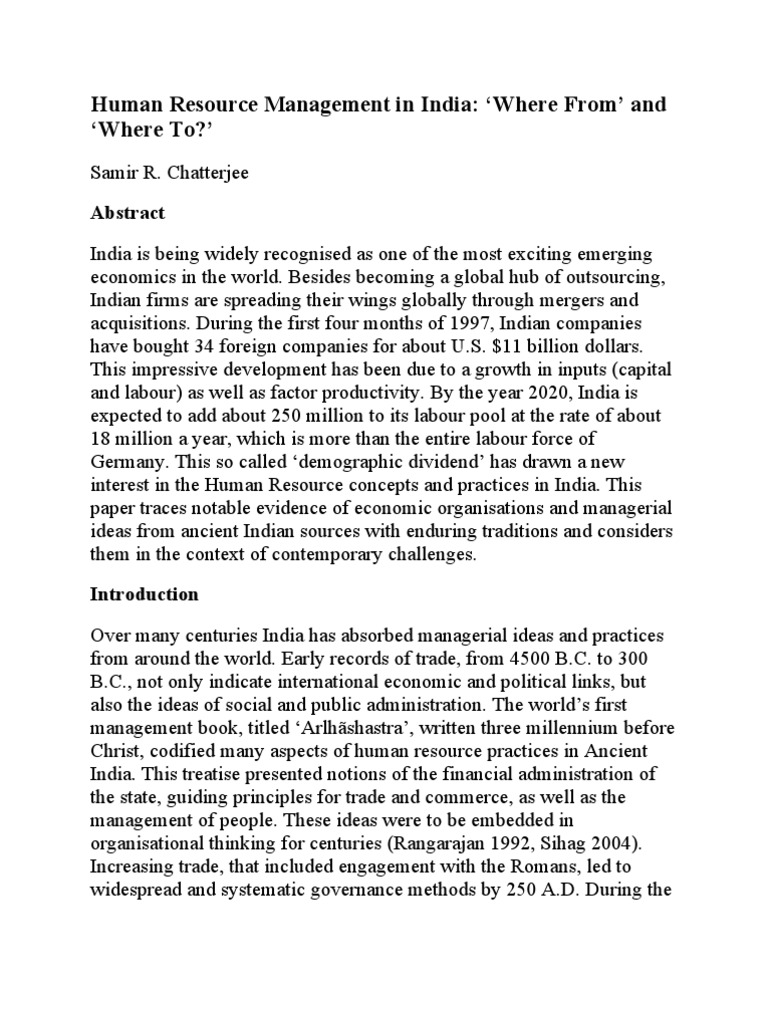 Human Resource Management In India Pdf Employment Employee Retention