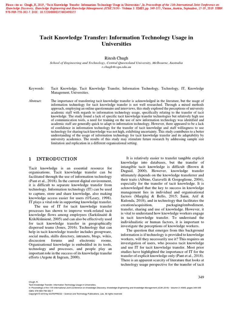 Tacit Knowledge Transfer Information Tec PDF | PDF | Knowledge Management | Knowledge