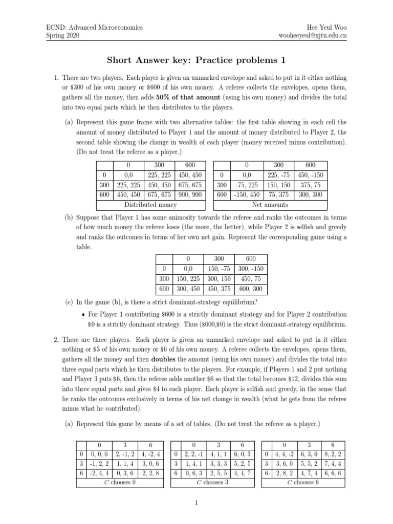 Short Answer Key: Practice Problems 1 | PDF | Mathematical And ...