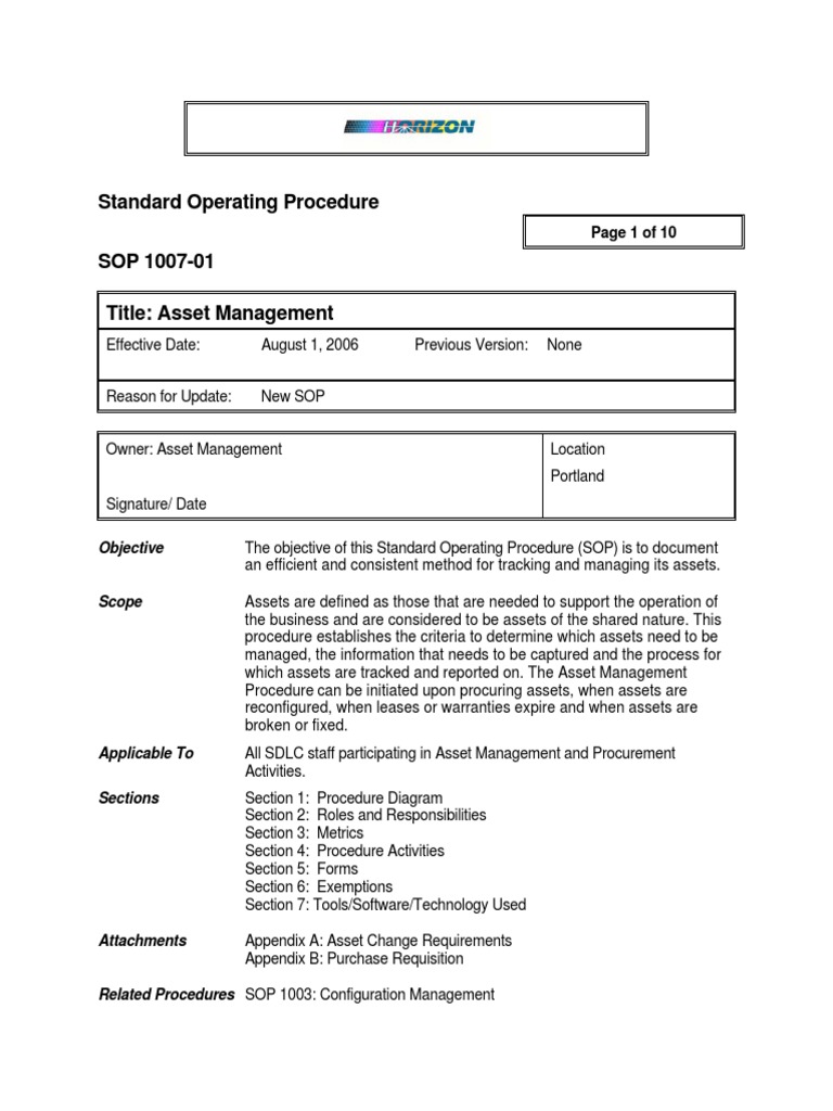 Sop 1007-20000801 | PDF | Asset Management | Procurement